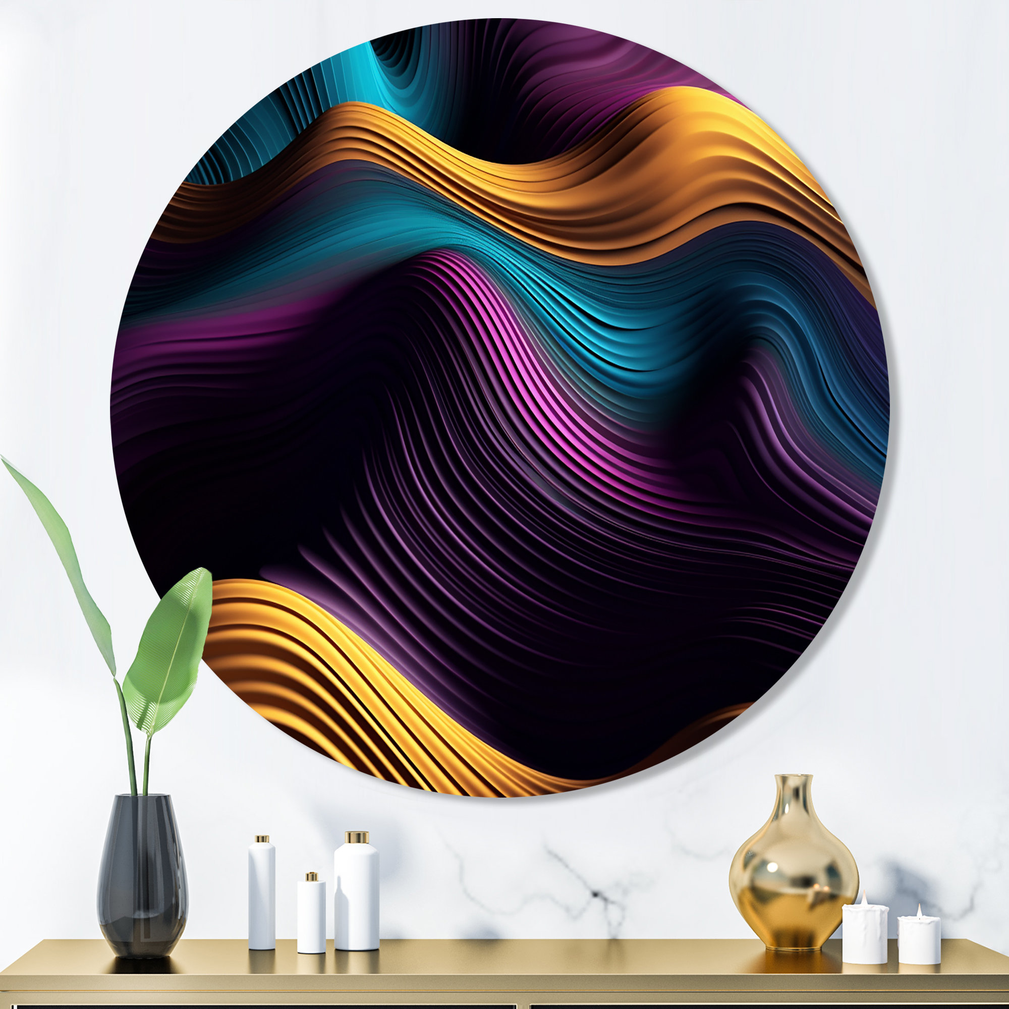 Ivy Bronx Keiu Abstracted Flowing Forms IV - Abstract Liquid ink Round Metal Wall Art | Wayfair